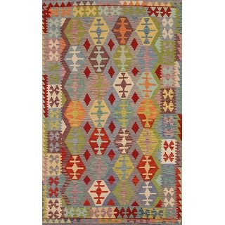 Geometric Kilim Reversible Area Rug Flat-weave Multi-Color Wool Carpet ...