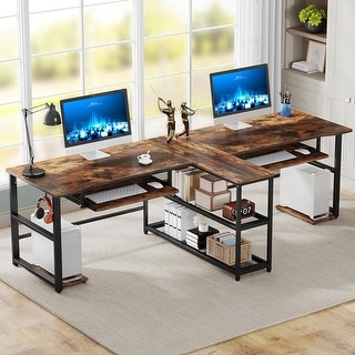 94.5" Two Person Desk with Keyboard Tray, Double Home Office Desk with ...