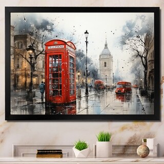 Designart "Red Telephone Booth Urban Encounters" Telephone Booth Framed ...