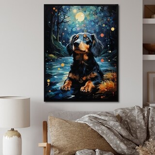 Designart "Dachshund Dreamscape I" Animals Dog Framed Wall Decor - Bed ...
