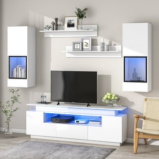 5 Pieces Floating TV Stand Set, Wall Mounted LED Entertainment Center ...
