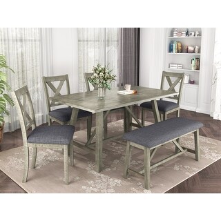 6 Piece Rectangular Dining Table Set with Bench & Upholstered Chairs ...