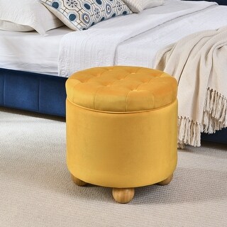 Dark Blue Round Storage Ottoman – Flannel, Reversible Lid, Storage ...