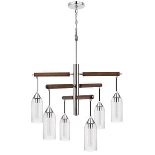 38 Inch Modern Chandelier, Free Hanging Cylinder Glass Shades, Chrome ...