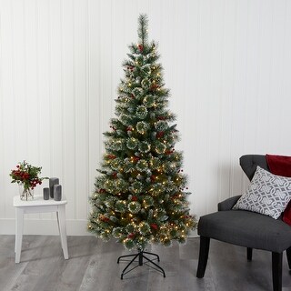 6' Frosted Swiss Pine Christmas Tree 300 Clear LED & Berries - 25 ...