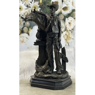 Cowboy Saddling Horse Stables Barn Bronze Statue Sculpture Figure 16 ...