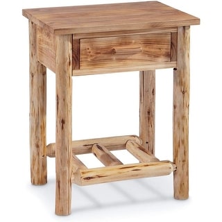 Rustic Wooden End Table with Storage Drawer, Natural Weathered Look for ...