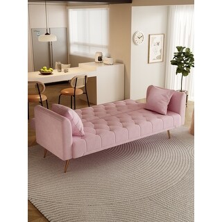 Convertible Pink Sleeper Settee Tufted Lounge Loveseat Velvet Chair Bed ...