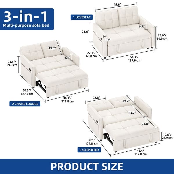 Moasis 3-in-1 Multi-Functional Sleeper Sofa with Iron Frame Pull-Out ...