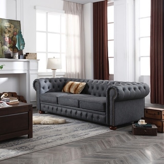 Faux Leather Classic Chesterfield Rolled Arm Sofa - Bed Bath & Beyond ...