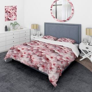Designart "Pink Sakura Blossoms Floral III" Abstract Bedding Cover Set ...