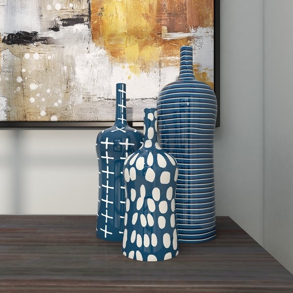 Blue Ceramic Contemporary Vase (Set of 3) - 6 x 6 x 19 - Bed Bath ...
