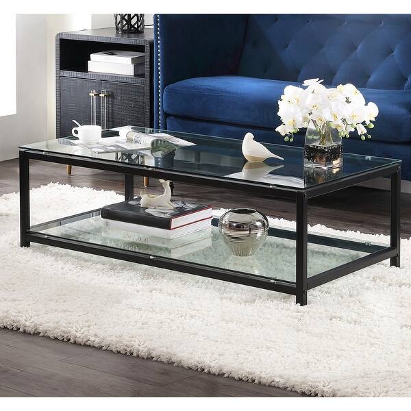 Ledel Modern 2-tier Tempered Glass Coffee Table With Storage Shelf ...