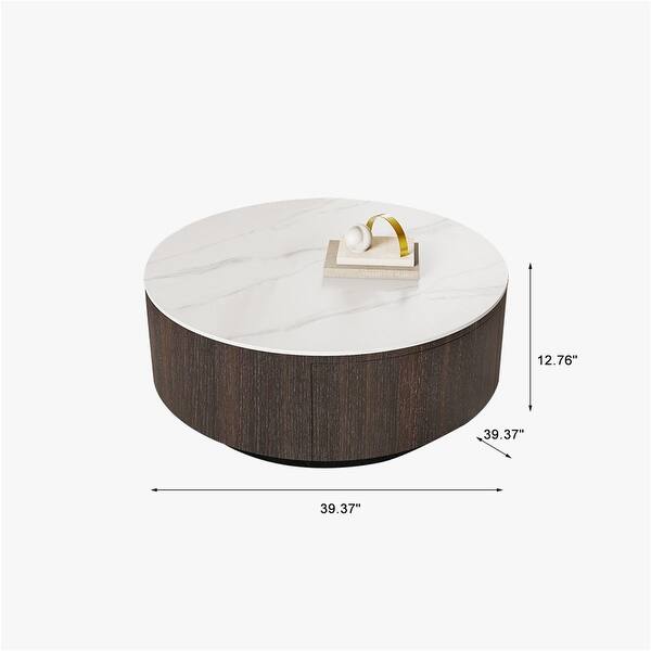 Sintered Stone Round Coffee Table with 2 Drawers - Bed Bath & Beyond ...