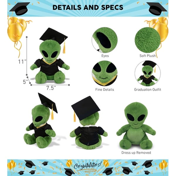 DolliBu Alien Graduation Plush with Gown and Cap with Tassel Outfit ...