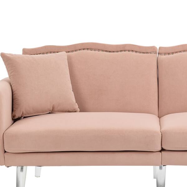 Pink Soft Velvet Love Seats Sofa 2 Seat Low Back Reclining Sofa with ...