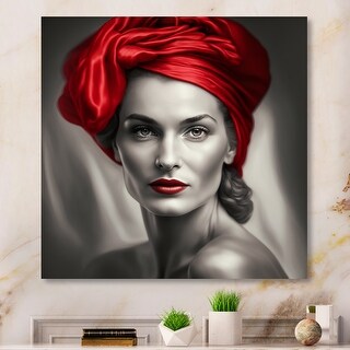 Designart "Vintage Elegance In Black And Red VI" Fashion Woman Canvas ...