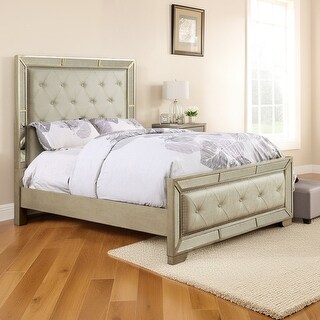 Transitional Style California King Wooden Bed with Mirror Details, Gold ...
