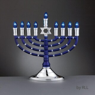 14" Elegant Blue and Silver Traditional Style Electric Menorah with ...