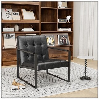 PU Metal Frame Arm Chair with Ottoman - Bed Bath & Beyond - 43653540