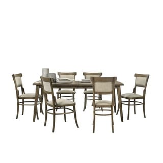 7 Piece 72" Dining Table Set w/6 Upholstered Chairs, Vintage Style ...