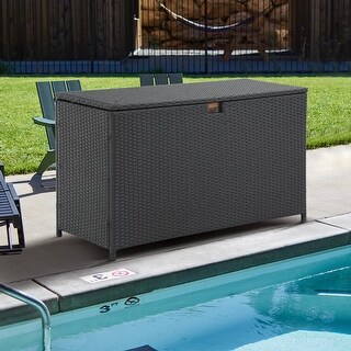120 Gal. Outdoor Wicker Deck Box Patio Aluminum Frame Weather Resistant ...