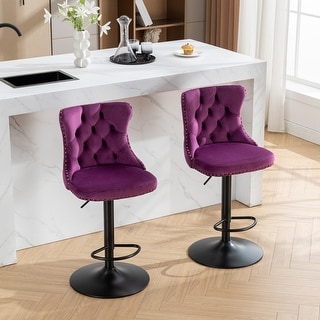 Velvet Swivel Barstools Purple Counter Height Dining Chair(Set of 2 ...