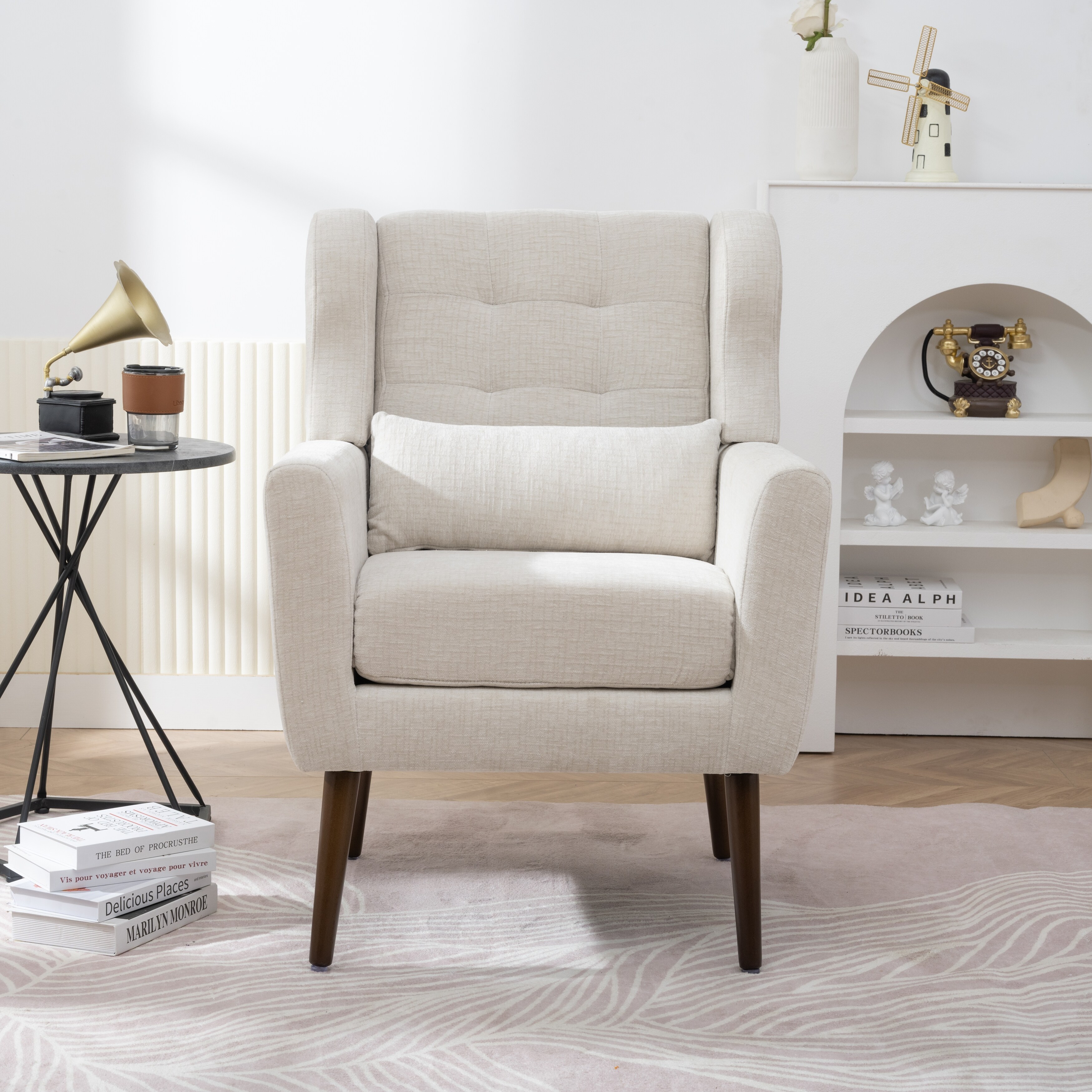 Modern Accent Chair Chenille Fabric Upholstered Reading Chair Lounge Chairs Armchair for Living Room Bedroom Blackish Green