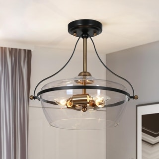 Modern 3-Light Black Gold Bowl Shape Glass Semi-flush Mount Ceiling ...