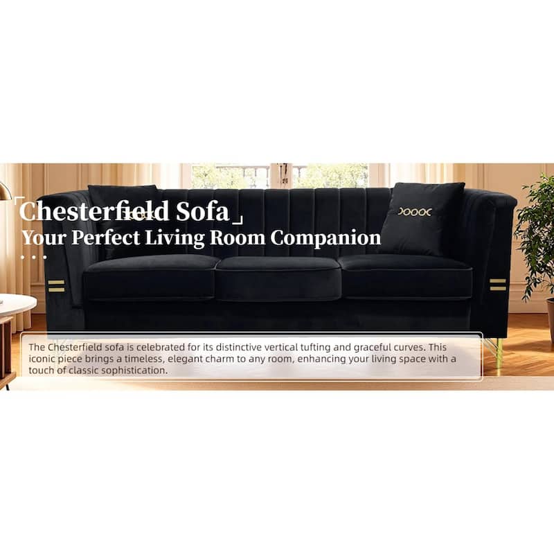 Roomfitters Modern Glam Upholstered Sofa with Vertical Channel Tufting ...