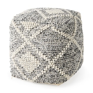 Mercana "Aanya" Black & White Striped Wool / Cotton Square Pouf - Bed ...