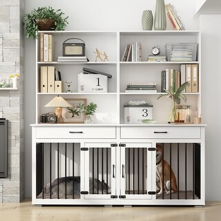 Home Office Desk Multi-Functional Workstation with Built-In Dog Crate ...