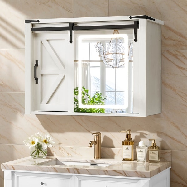 Moasis Bathroom Medicine Cabinet Wall Mounted Storage Organizer with Mirror and Sliding Barn Door