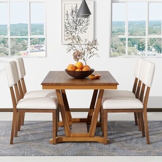 Farmhouse 5-piece Dining Set with 59-inch Rectangular Dining Table and ...