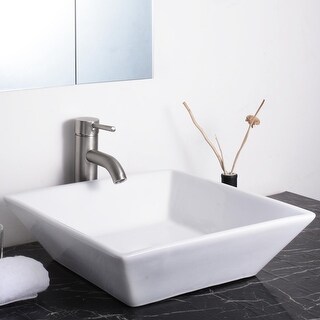 Ceramic Sink, White Square Bathroom Sink for Home (Faucet No Included ...