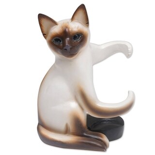 Handmade Siamese Cat Hug Wood wine holder (Indonesia) - Bed Bath ...