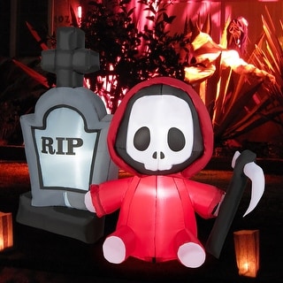 Gymax 5FT Halloween Inflatable Tombstone & Reaper Combo w/ LED & - Bed ...