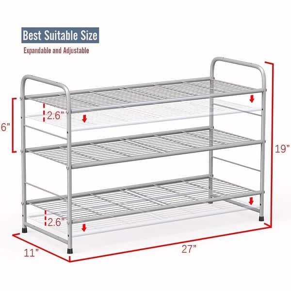3-Tier Adjustable & Freestanding Shoe Rack Wire Grid Storage - Bed Bath ...