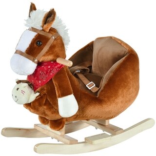 Kids Ride-On Rocking Horse Toy, Rocker with Lullaby Song, Hand Puppets ...