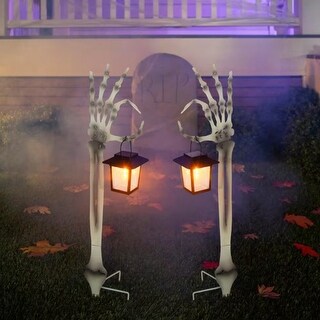 29 in. Skeleton Hand Garden Stake with Solar Flickering Light Lantern ...