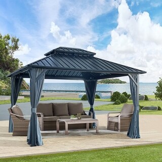 10X12FT Hardtop Gazebo with Galvanized Steel Double Roof, Sturdy ...