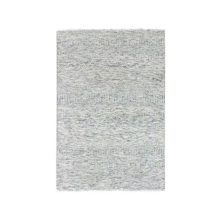 Shahbanu Rugs Platinum Gray, Pure Undyed Wool, Hand Knotted, Tone on ...