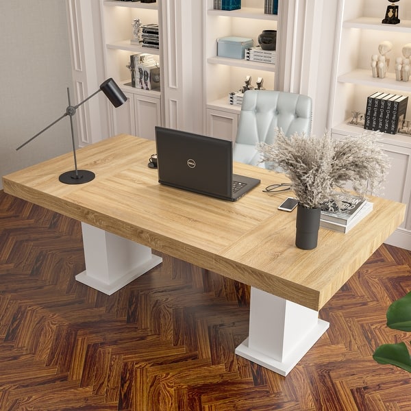 Practical Large Wooden Desk Copmputer Desk Dining Table w/White Base ...