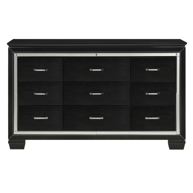 Black Finish Dresser Bold Desing 9 Drawers Glamorous Faux-Alligator ...