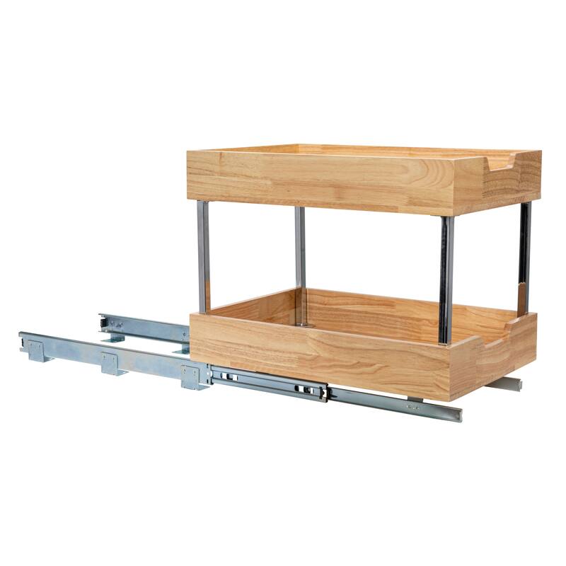 Household Essentials 2-Tier Steel and Wood Pull-Out/Slide-Out Storage ...