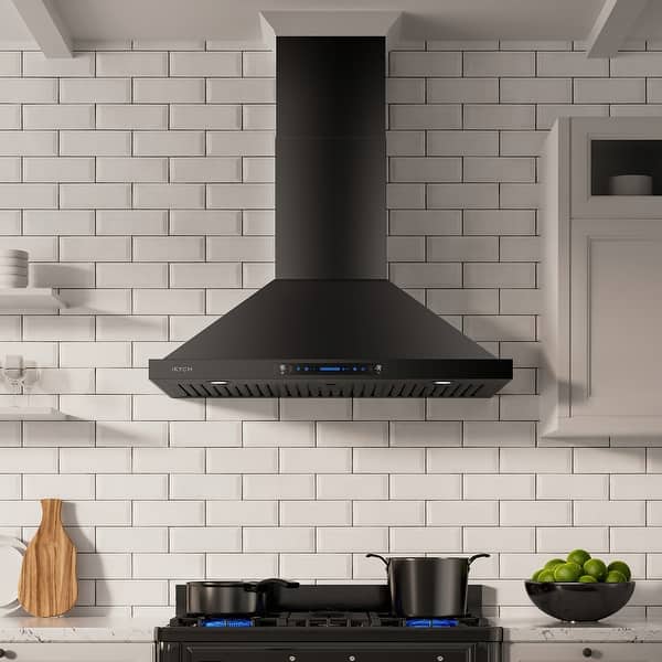 IKTCH 30/36 inch Black Vent Wall Mount Range Hood - Modern Design ...