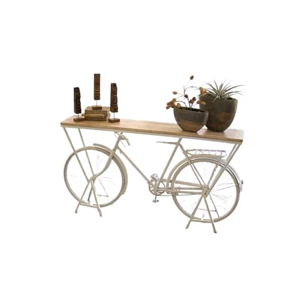 Rustic White Repurposed Bicycle Display Console Sofa Table - Bed Bath ...