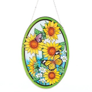 Hanging Stained Glass Styling Sunflower Garden Suncatcher - 13.750 x 9. ...