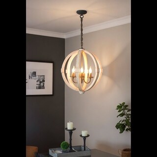 Distressed White Calder Wooden Chandelier, 6-Light E12 Pendant Light ...