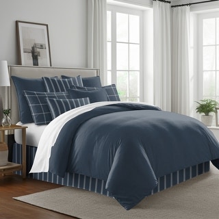 Shay Solid Dark Denim Cotton Comforter Set 8 Piece - Bed Bath & Beyond ...